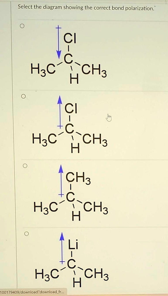 SOLVED: Select the diagram showing the correct bond polarization. О J-Ú CI C. H3C CH3 Н CI dog ...