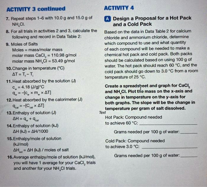 SOLVED:ACTIVITY 3 continued ACTIVITY 7. Repeat steps 1-6 with 10.0 g ...