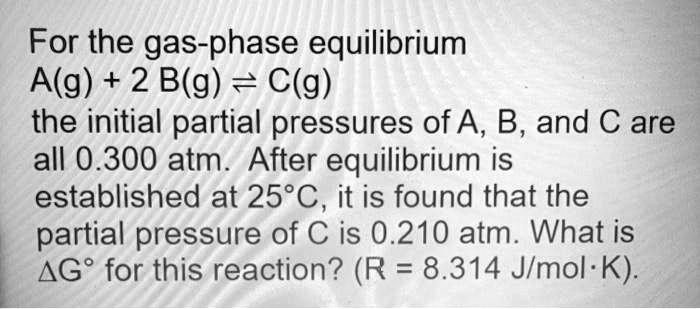 for the gas phase equilibrium ag 2 bg cg the initial partial pressures ...