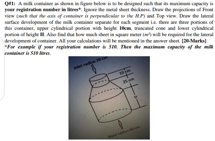 SOLVED: A milk container, as shown in the figure below, is to be ...