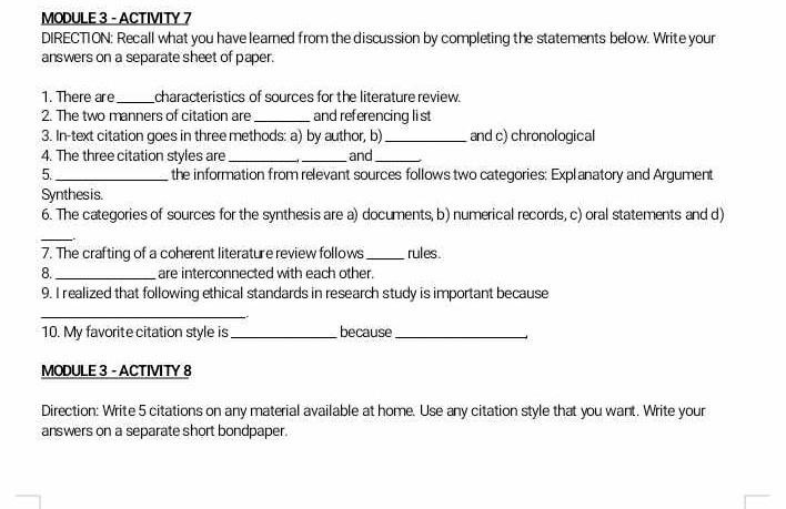 module 3 activity 7 direction recall what you have learned from the discussion by completing the ...
