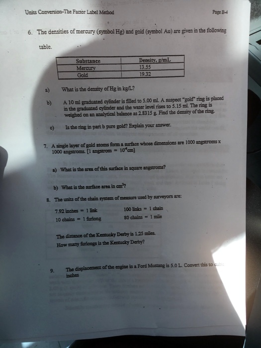 SOLVED: Units Cemverion-The Fazor Label Matkod PeB- The densities of ...