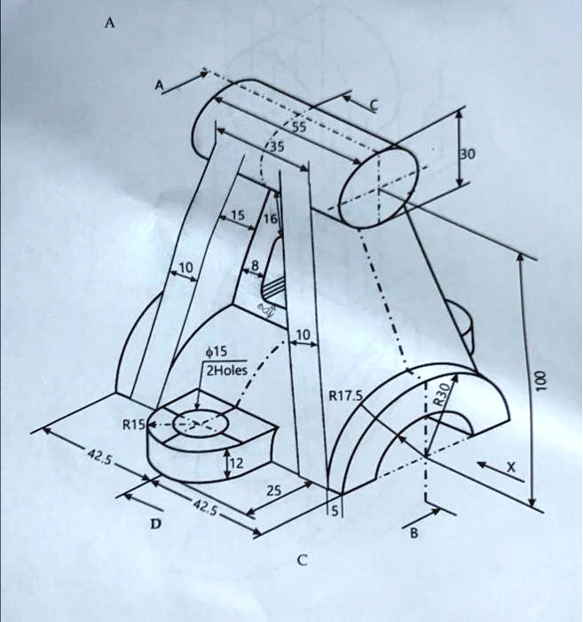 SOLVED: Draw in AutoCAD the three views: front view with section C-D, side view with section A-B ...