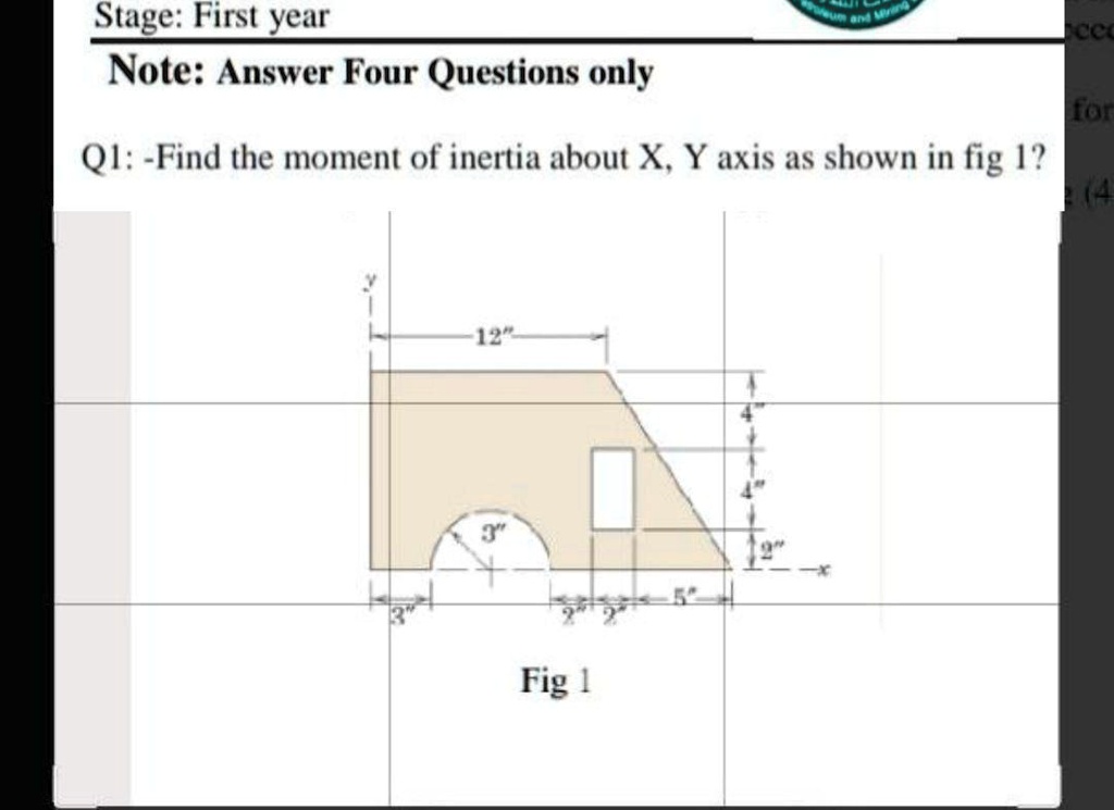 Stage: First year Note: Answer Four Questions only Q1: -Find the moment ...