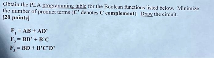 Solved Obtain The Pla Programming Table For The Boolean Functions