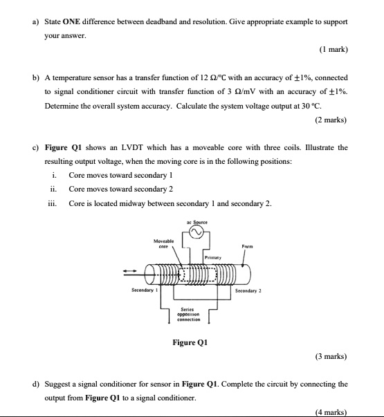 a) State ONE difference between deadband and resolution. Give ...
