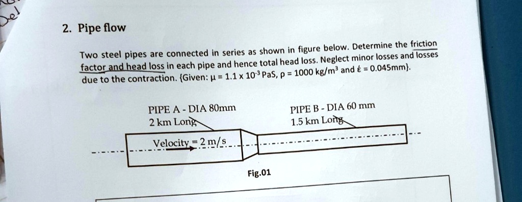SOLVED: Hi need help with question 2 thank you! 2.Pipe flow due to the ...