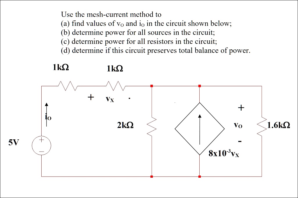 SOLVED: Mesh Current Method Required. Use the mesh-current method to (a) find values of vo and ...