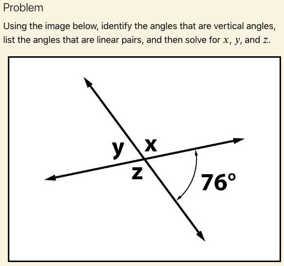 Problem Using the image below, identify the angles that are vertical angles, list the angles ...