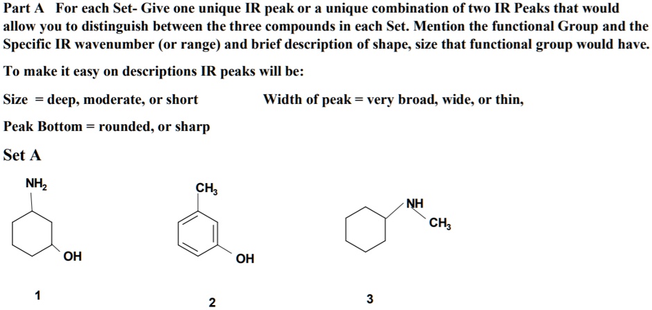 SOLVED: Part A For each Set- Give one unique IR peak or a unique combination of two IR Peaks ...