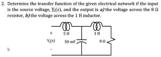 SOLVED: Determine the transfer function of the given electrical network if the input is the ...