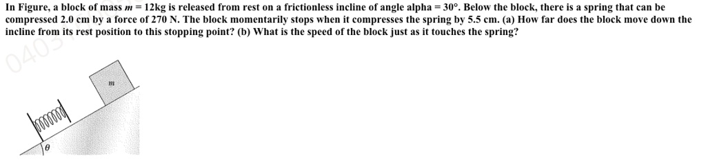 in figure block of mass m 12kg is released from rest on frictionless incline of angle alpha 30 ...