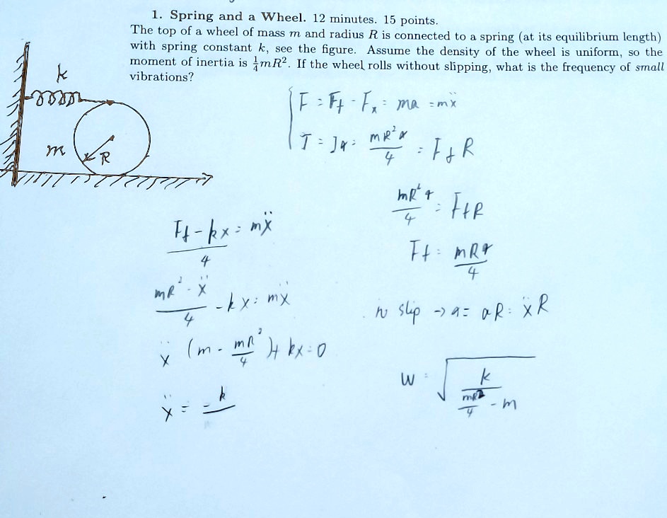 SOLVED: 1. Spring and a Wheel. 12 minutes.15 points. with spring ...