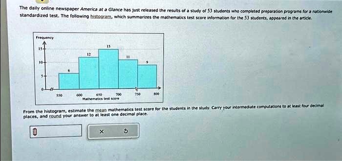 SOLVED: Text: Standardized Test. The following histogram summarizes the ...