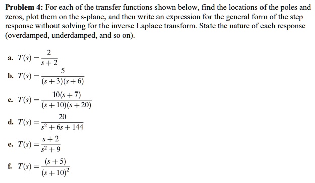 SOLVED: Problem 4: For each of the transfer functions shown below, find ...