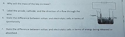 4. Why will the mass of the key increase? 5. Label the anode, cathode ...
