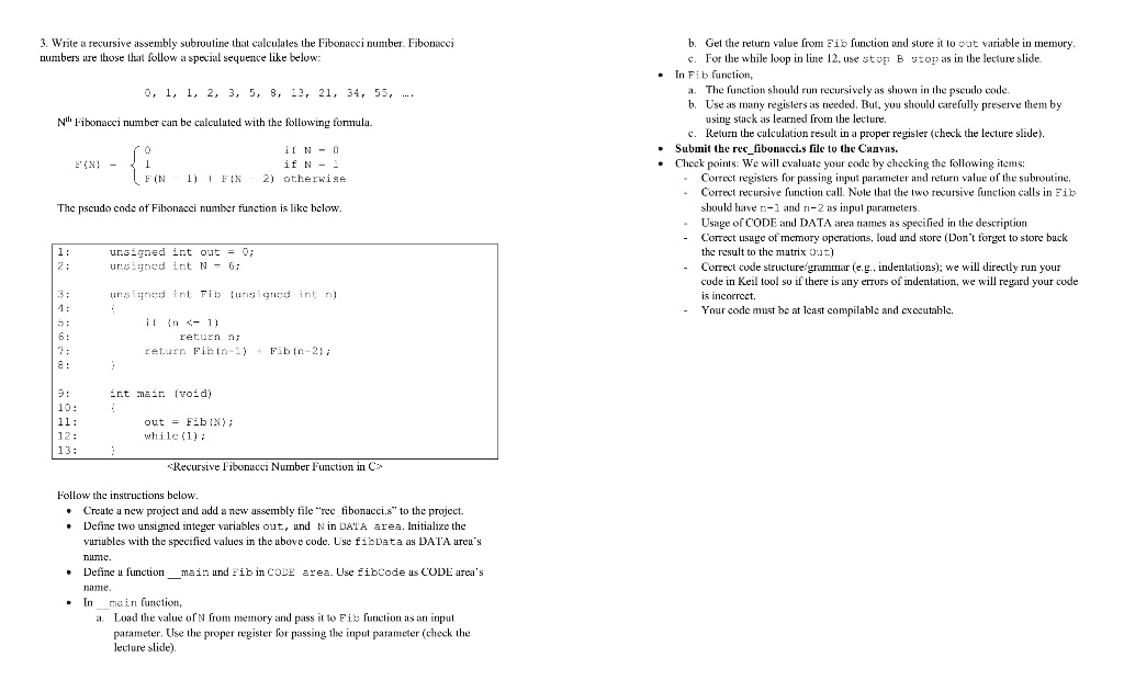 Solved 3 Write A Recursive Assembly Subroutine That Calculates The Fibonacci Number Fibonacci