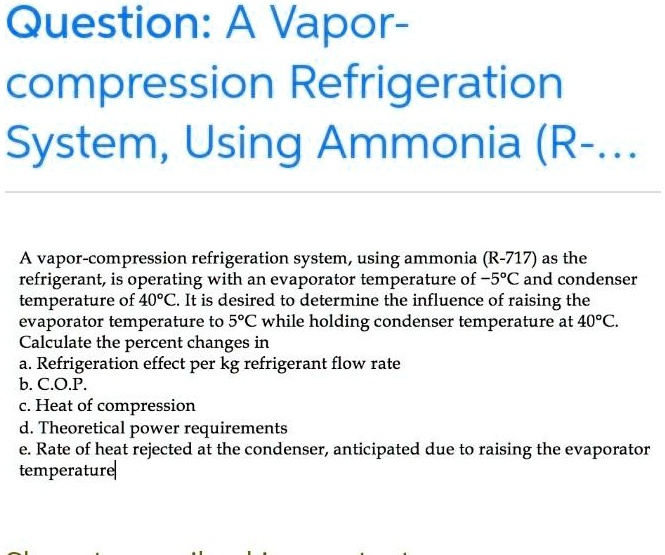 SOLVED: A vapor-compression refrigeration system, using ammonia (R-717) as the refrigerant, is ...