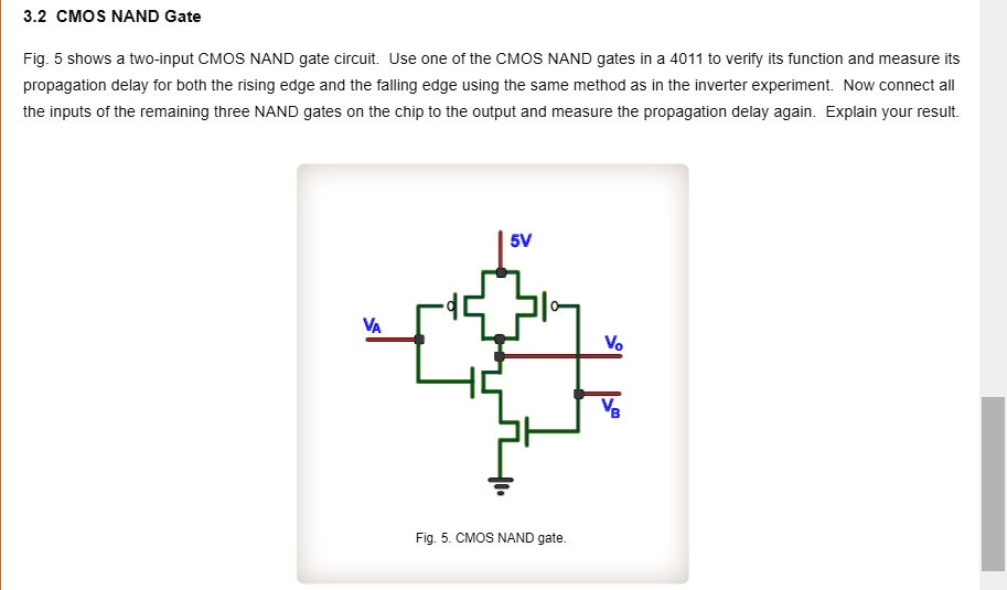 Please show in MultiSim: Fig. 5 shows a two-input CMOS NAND gate ...