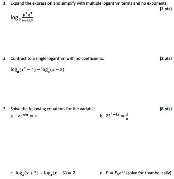 SOLVED:Expand the expression and simplify with multiple logarithm terms ...