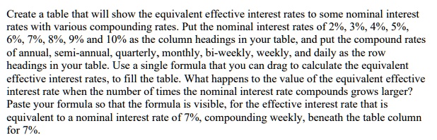 SOLVED: Create a table that will show the equivalent effective interest ...