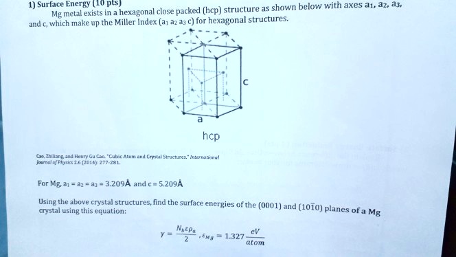 mg metal exists in a hexagonal close packed hcp structure as shown with ...
