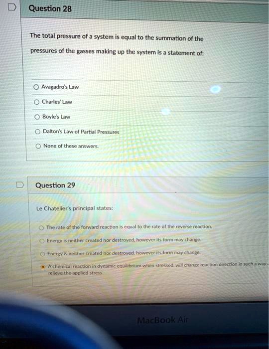 SOLVED: Question 28 The total pressure of = system is equal to the ...