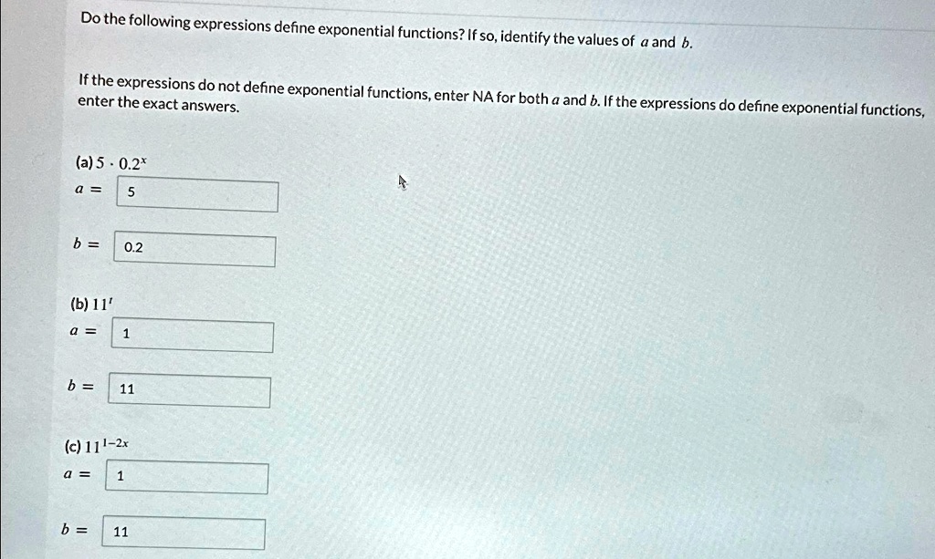 SOLVED: Do the following expressions define exponential functions? If ... SOLVED: Do the following expressions define exponential functions? If ...