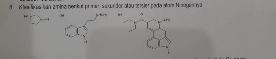 SOLVED: 8. Klasifikasikan amina berikut primer, sekunder atau tersier ...