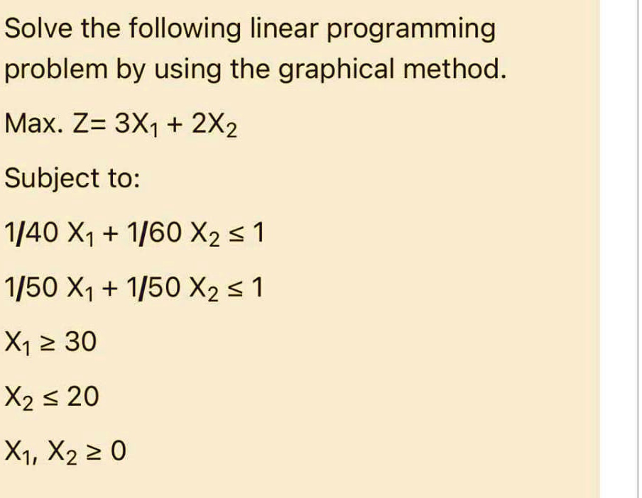 SOLVED: Solve the following linear programming problem by using the graphical method: Max: Z ...