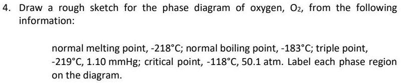 4. Draw a rough sketch for the phase diagram of oxygen, O2, from the ...