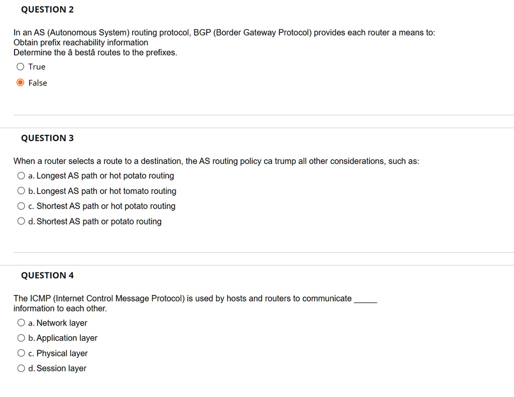 SOLVED: QUESTION 2 In an AS (Autonomous System) routing protocol, BGP (Border Gateway Protocol ...