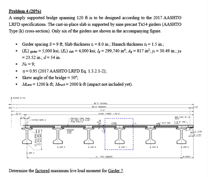 Problem 4 (20%) A simply supported bridge spanning 120 ft is to be ...