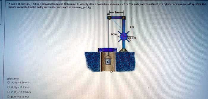 SOLVED: A pail C of mass mC = 50 kg is released from rest. Determine ...