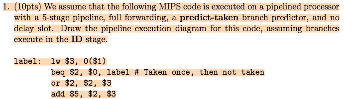 Solved 1 L 10pts We Assume That The Following Mips Code Is Executed