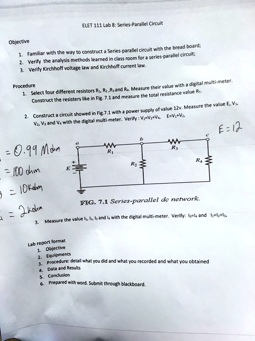 Solved Elet 111 Lab 8 Series Parallel Circuit Objective Verify Kirchhoffs Voltage Law And