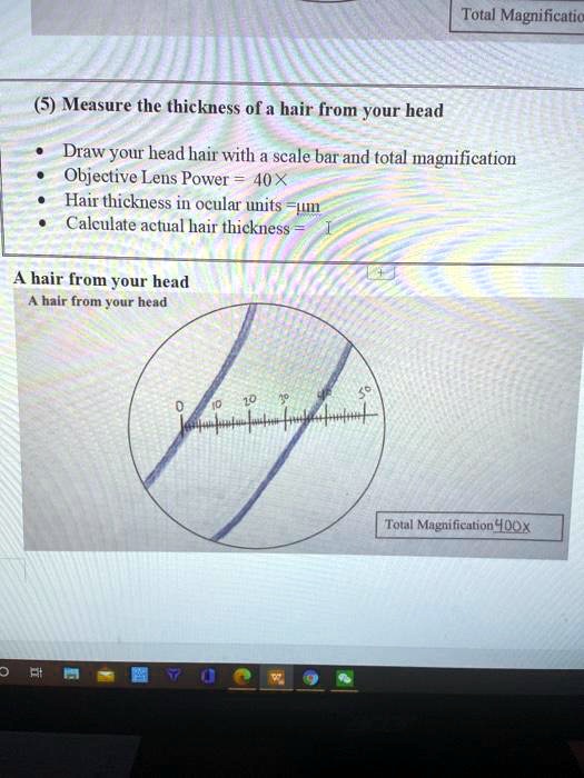 SOLVED: Total Magnificati Measure the thickness of a hair from your ...