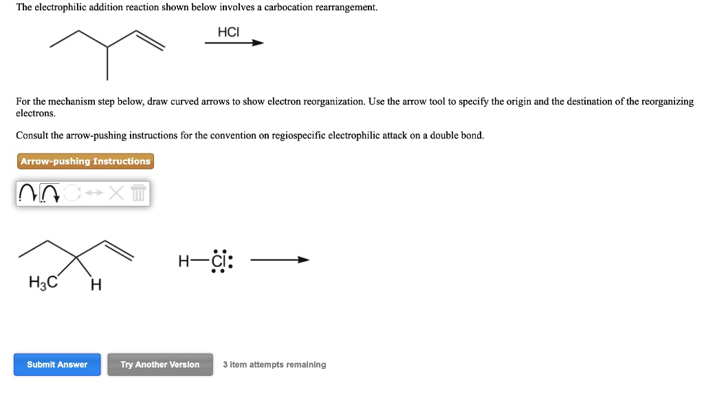 SOLVED: The electrophilic addition reaction shown below involves carbocation rearrangement HCI ...