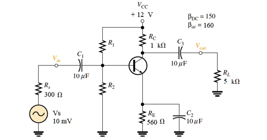 For the amplifier, the values of R1 = 5 kâ„¦, and R2 = 3 kâ„¦. a ...