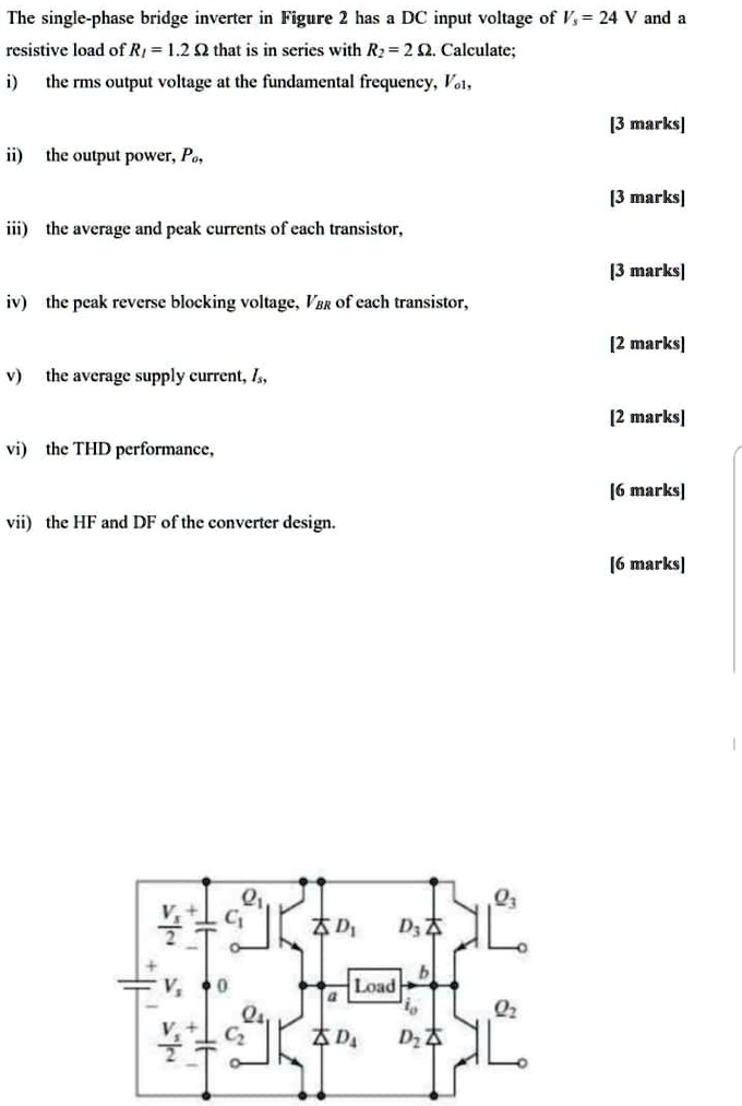 The single-phase bridge inverter in Figure 2 has a DC input voltage of Vdc = 24 V and resistive ...