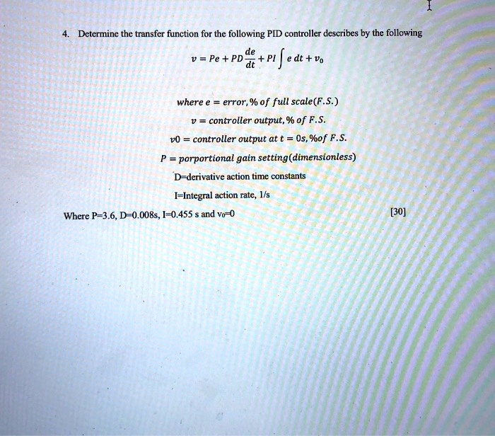 SOLVED: Determine the transfer function for the following PID controller described by the ...