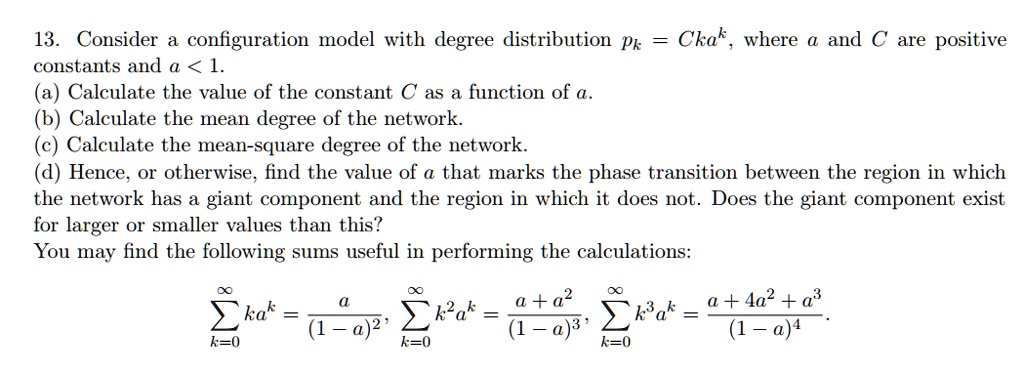 SOLVED: 13. Consider a configuration model with degree distribution pk ...