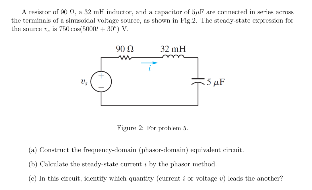 A resistor of 90 Ω, a 32 mH inductor, and a capacitor of 5 μF are ...