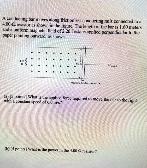 SOLVED: conducting bar moves along frictionless conducting rails connected to a 4.00-@ resistor ...