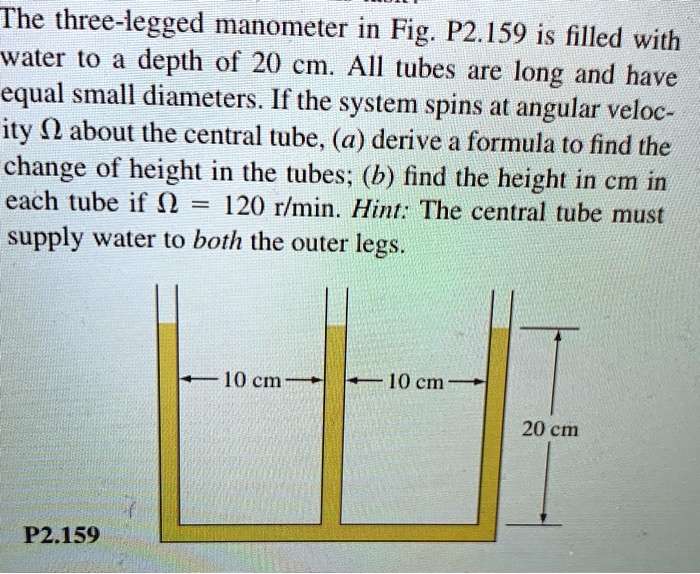 SOLVED: The three-legged manometer in Fig. P2.159 is filled with water ...