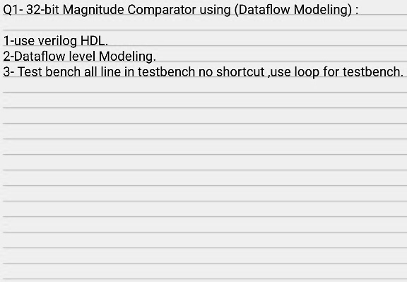 Please All The Stips Q1 32 Bit Magnitude Comparator Usingdataflow Modeling 1 Use Verilog Hdl 2
