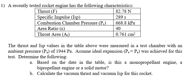 SOLVED: Based on the data in the table, is this a monopropellant engine, a bipropellant engine ...