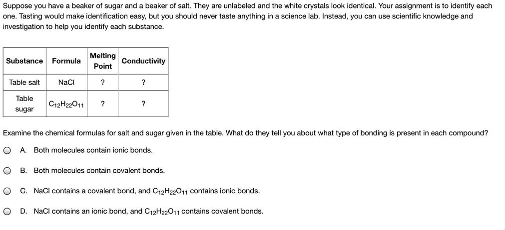 Suppose you have a beaker of sugar and a beaker of salt. They are ...