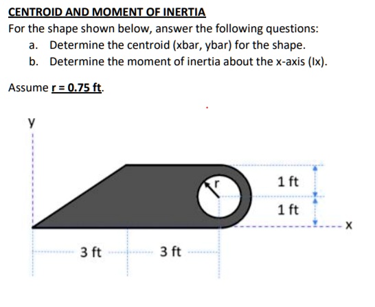 centroid and moment ofinertia for the shape shown below answer the ...