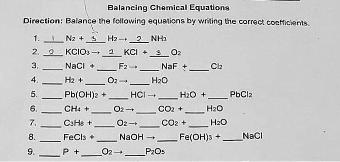 balancing chemical eguations direction balance the following equations ...